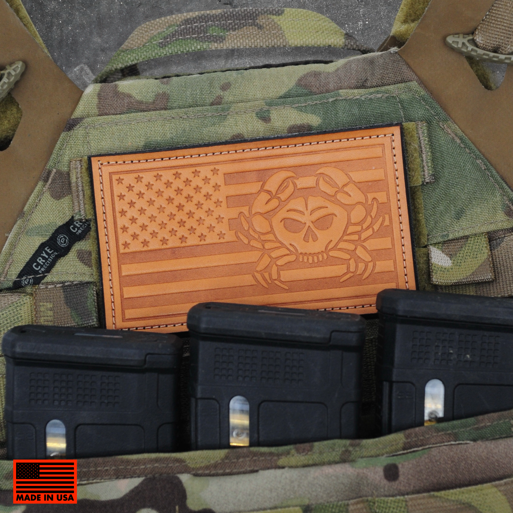 Leather American Flag Patch // Bone Crab | No Mercy No Quit